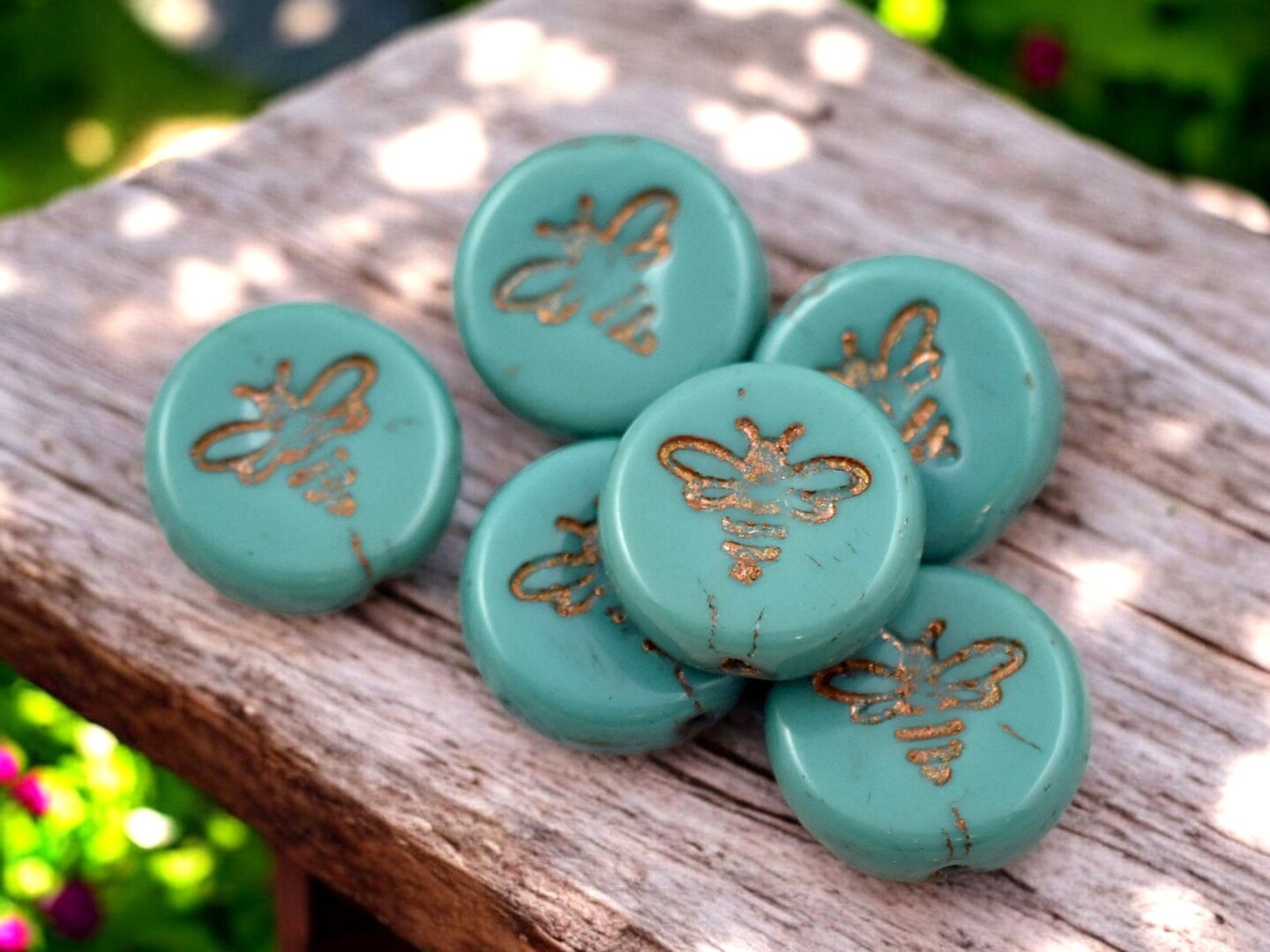 *12* 12mm Dark Bronze Washed Opaque Turquoise Bee Coin Beads | Michaels