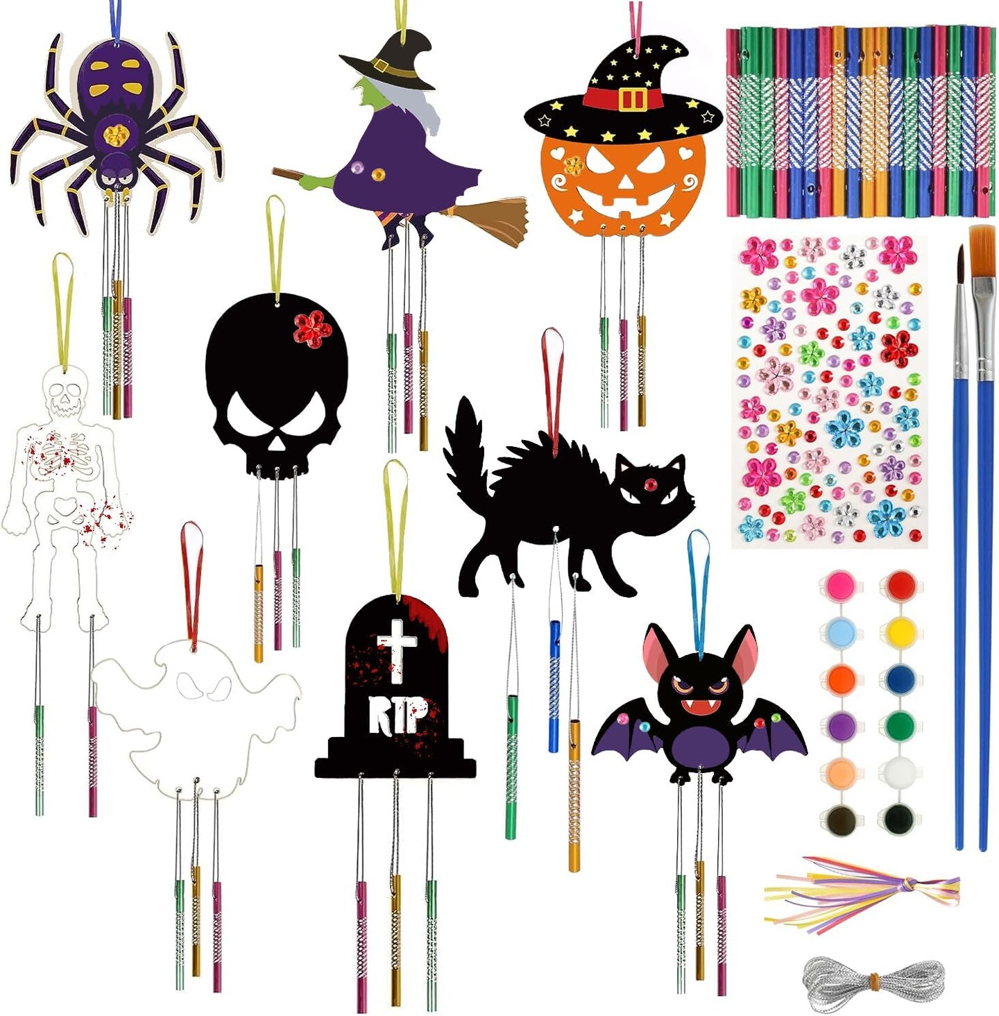 DIY Wind Chime Kit Halloween Decoration Hanging Ornaments DIY Painting ...
