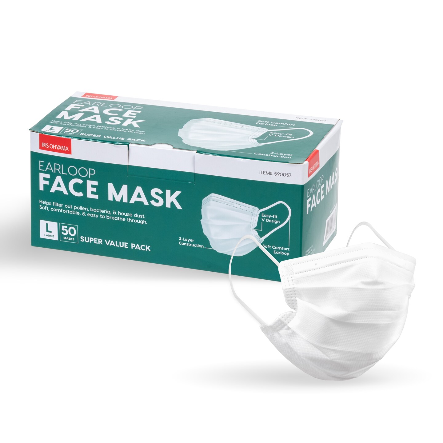 IRIS USA 50-Piece Earloop Face Mask, Color: White, Size: Large | Michaels