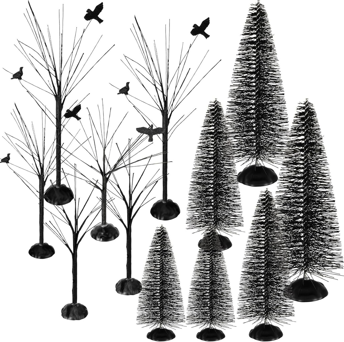 12 Pieces Christmas Tabletop Trees Halloween Village Trees Winter Snow ...