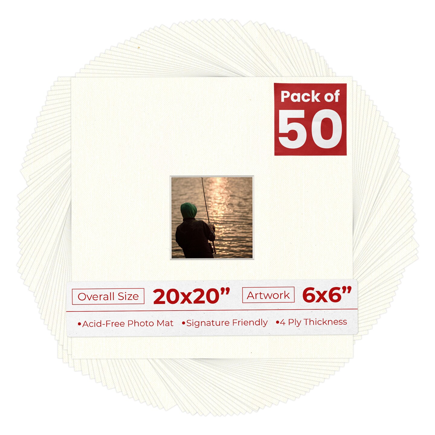 Beige Canvas Mat Board for 20x20 Frames - Fits 6x6 Photos, Color: Brown ...