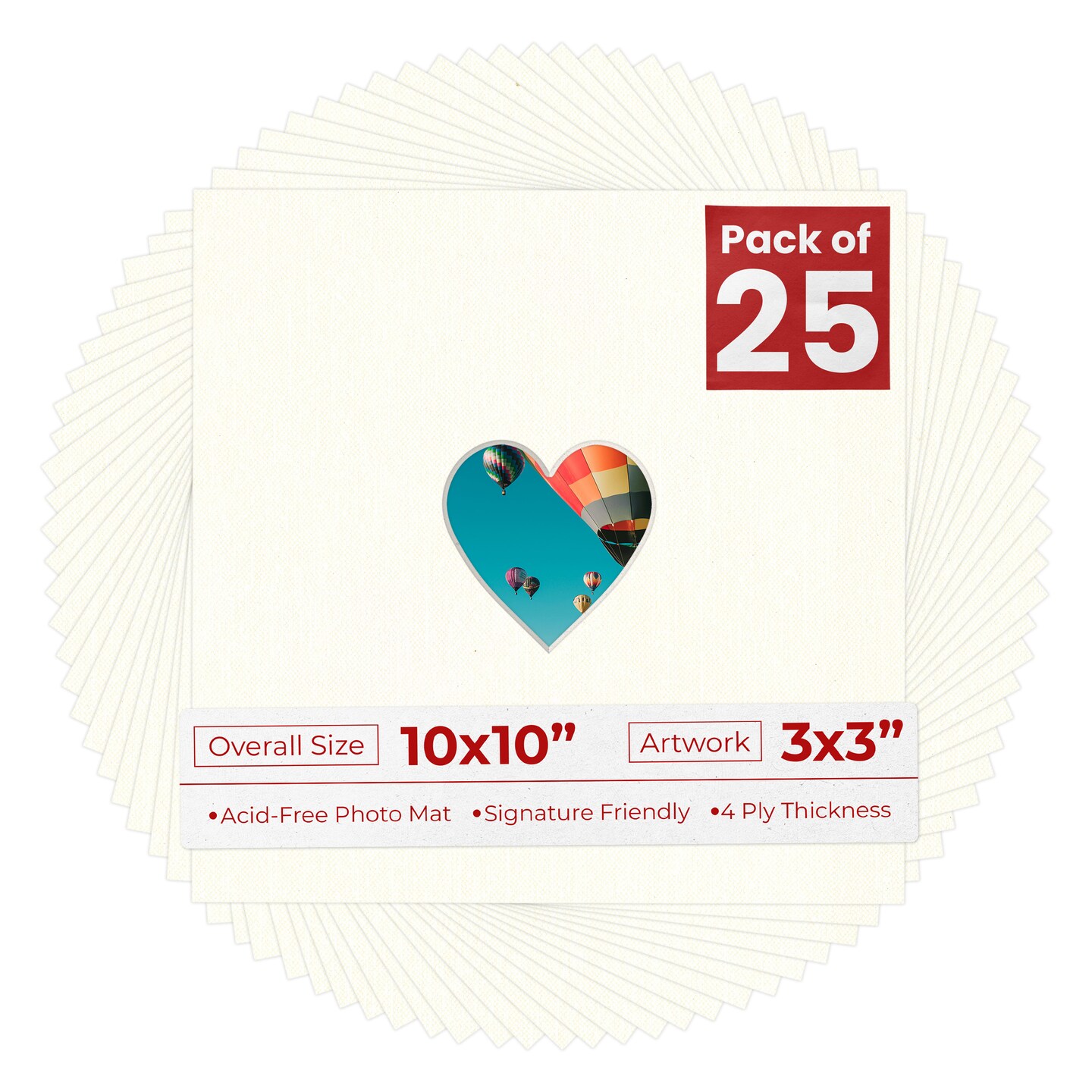 Beige Canvas Mat Board for 10x10 Frames - Heart Opening for 3x3 Photos ...