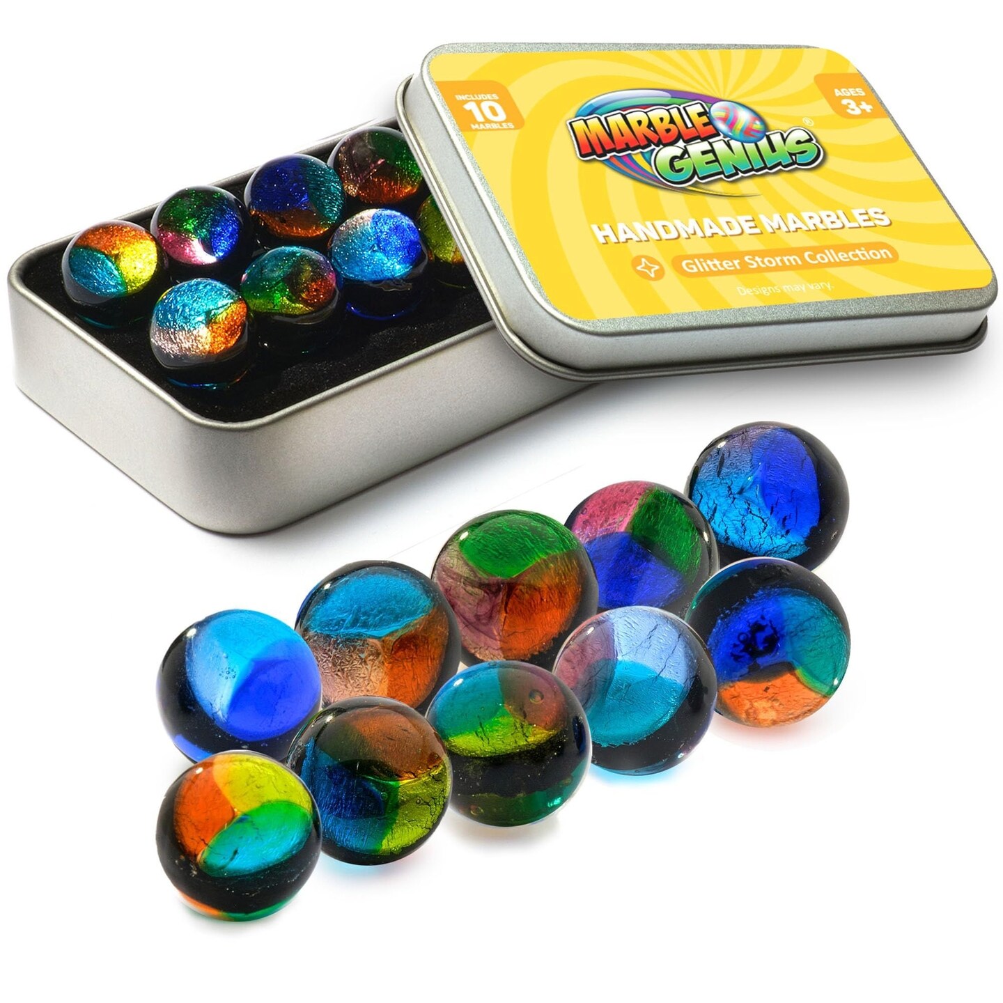 Marble Genius Collectors Marbles, Glittery Design, 16mm (⅝ Inch), 10 ...