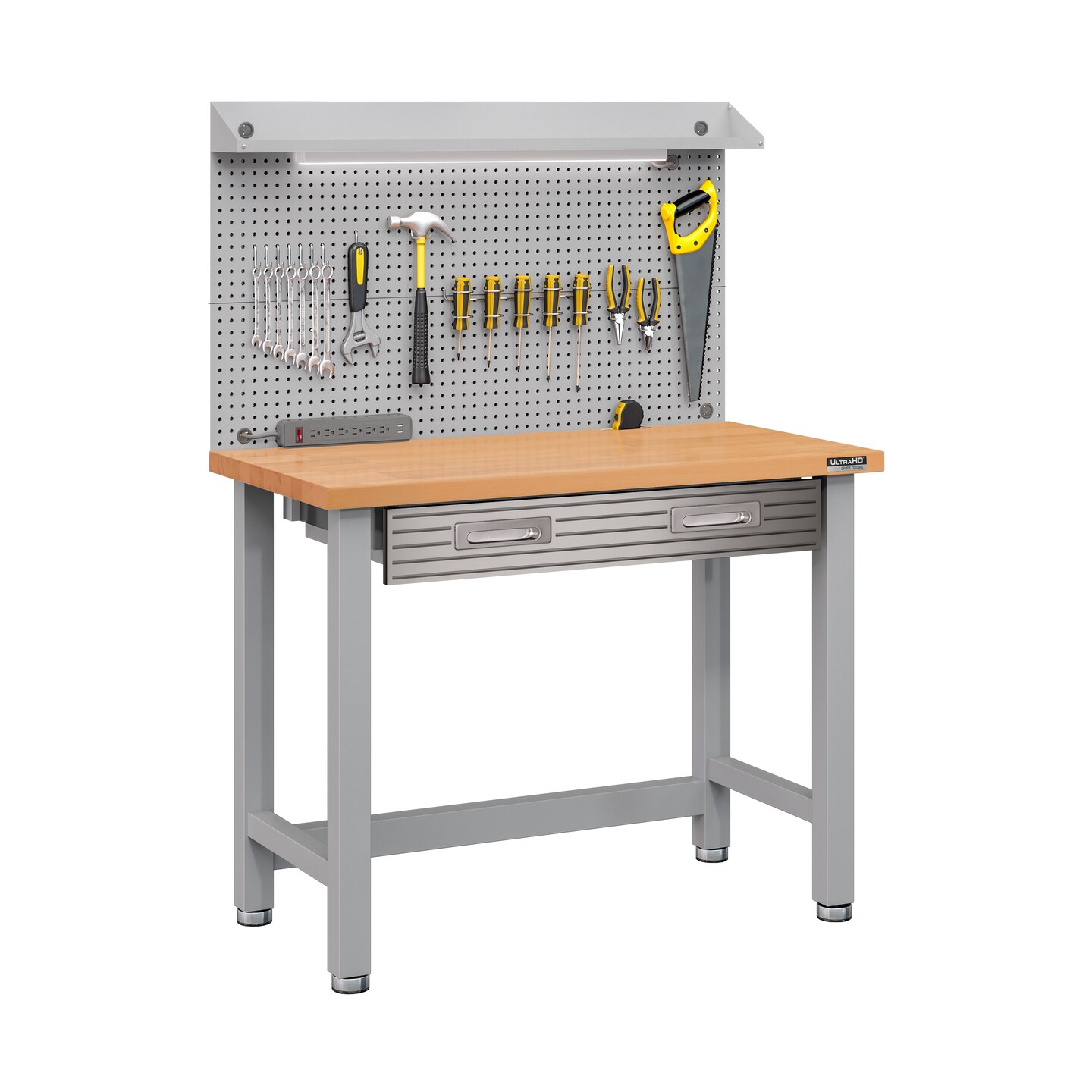 Seville Classics UltraHD Lighted Workcenter w/ Wood Top and Pegboard ...