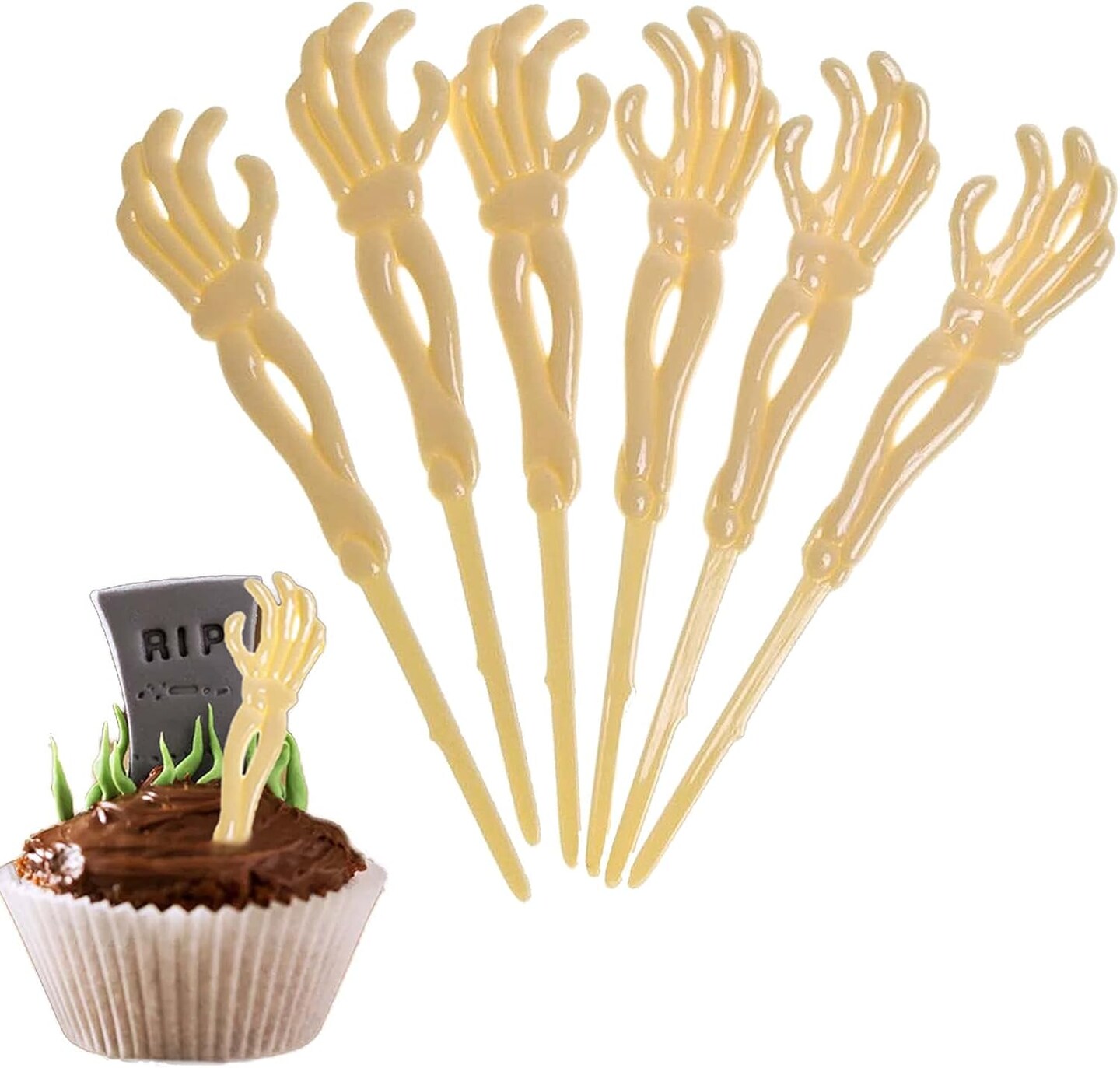 4E's Novelty 72 Pcs Zombie Hand Cupcake Toppers – 5" Plastic Skeleton ...