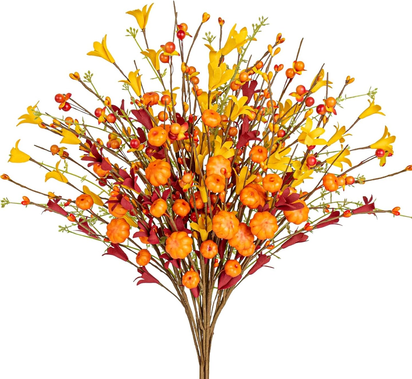 12 Pack Fall Flowers Orange Red Fall Floral Stems with Forsythia ...
