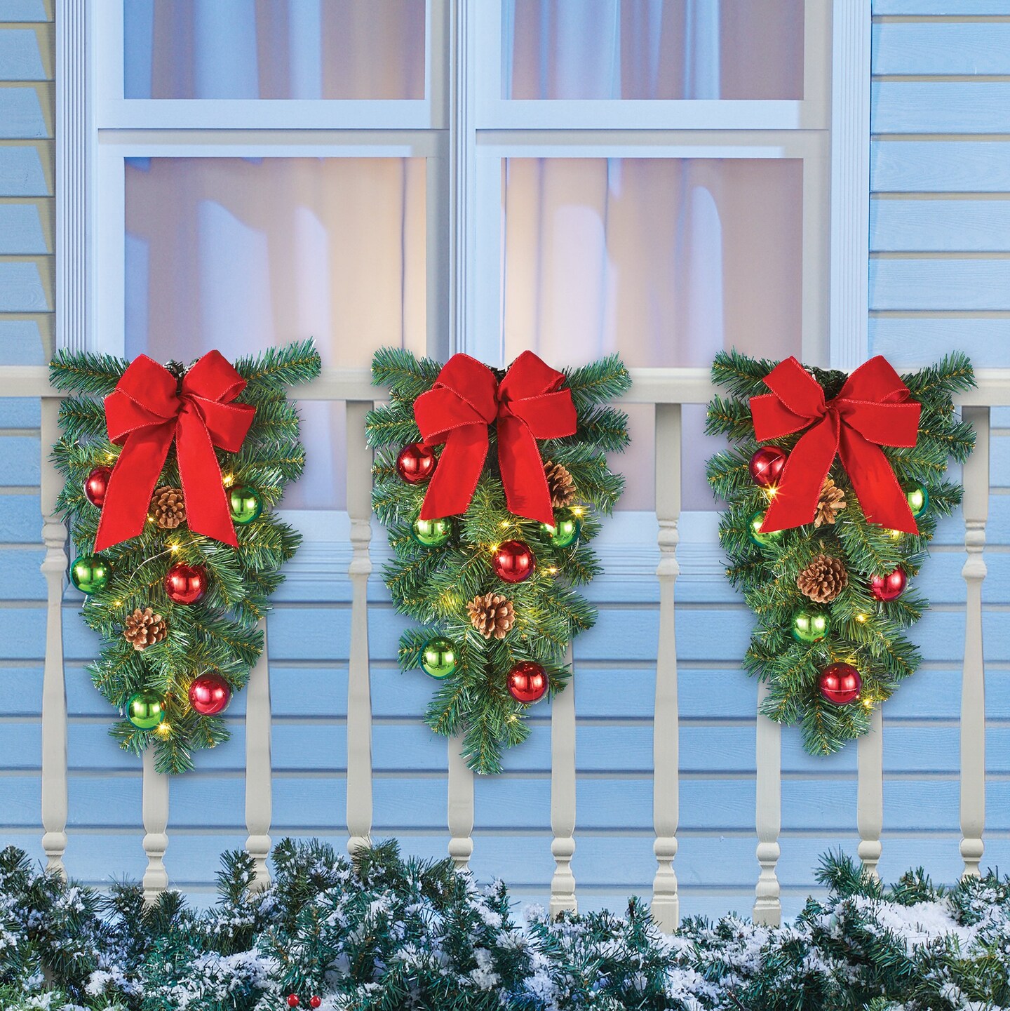 Collections Etc Solar Powered Festive Swags with Ornaments - Set of 3 ...