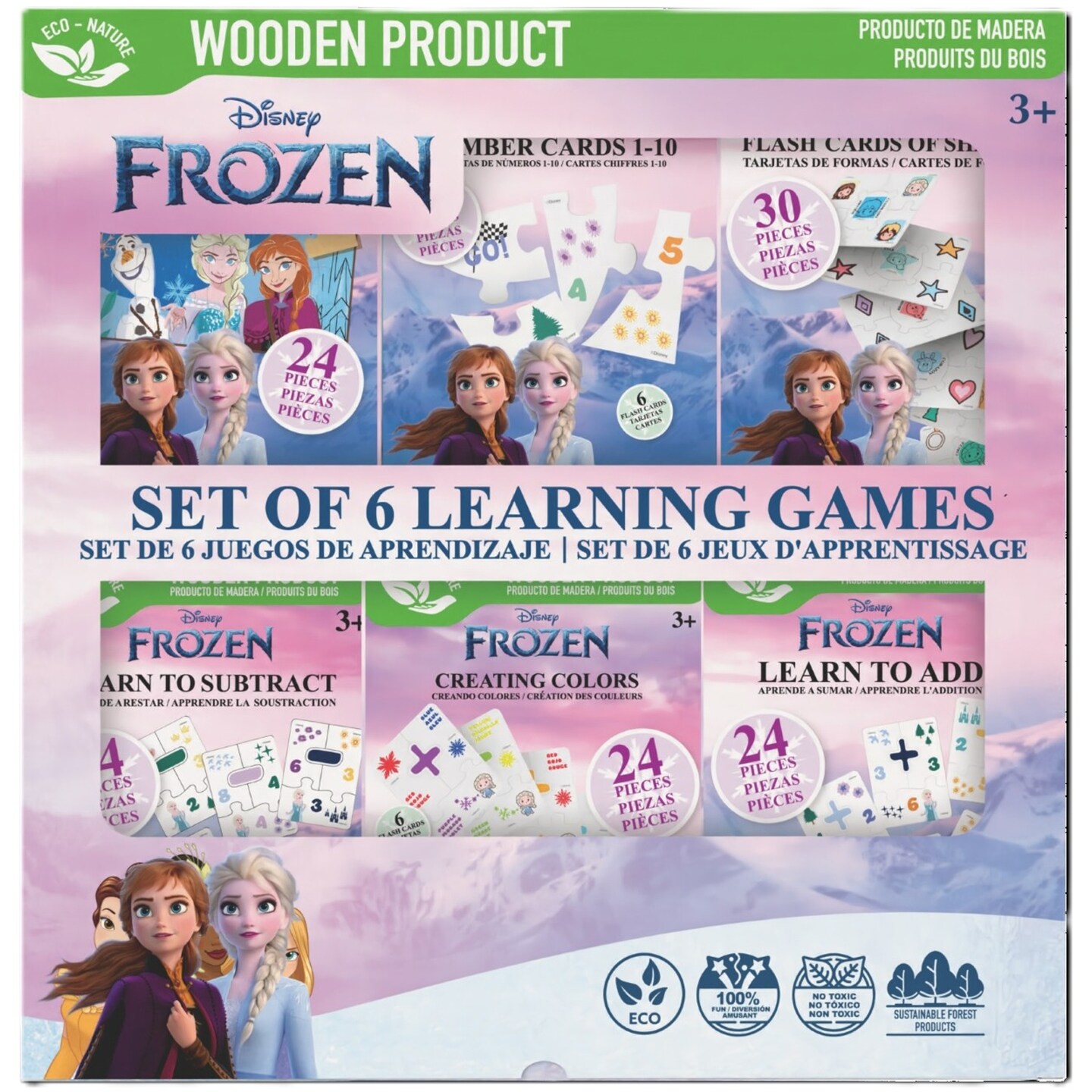 Disney: Frozen Learning Games - Set Of 6 - Wooden Puzzles & Flashcards ...
