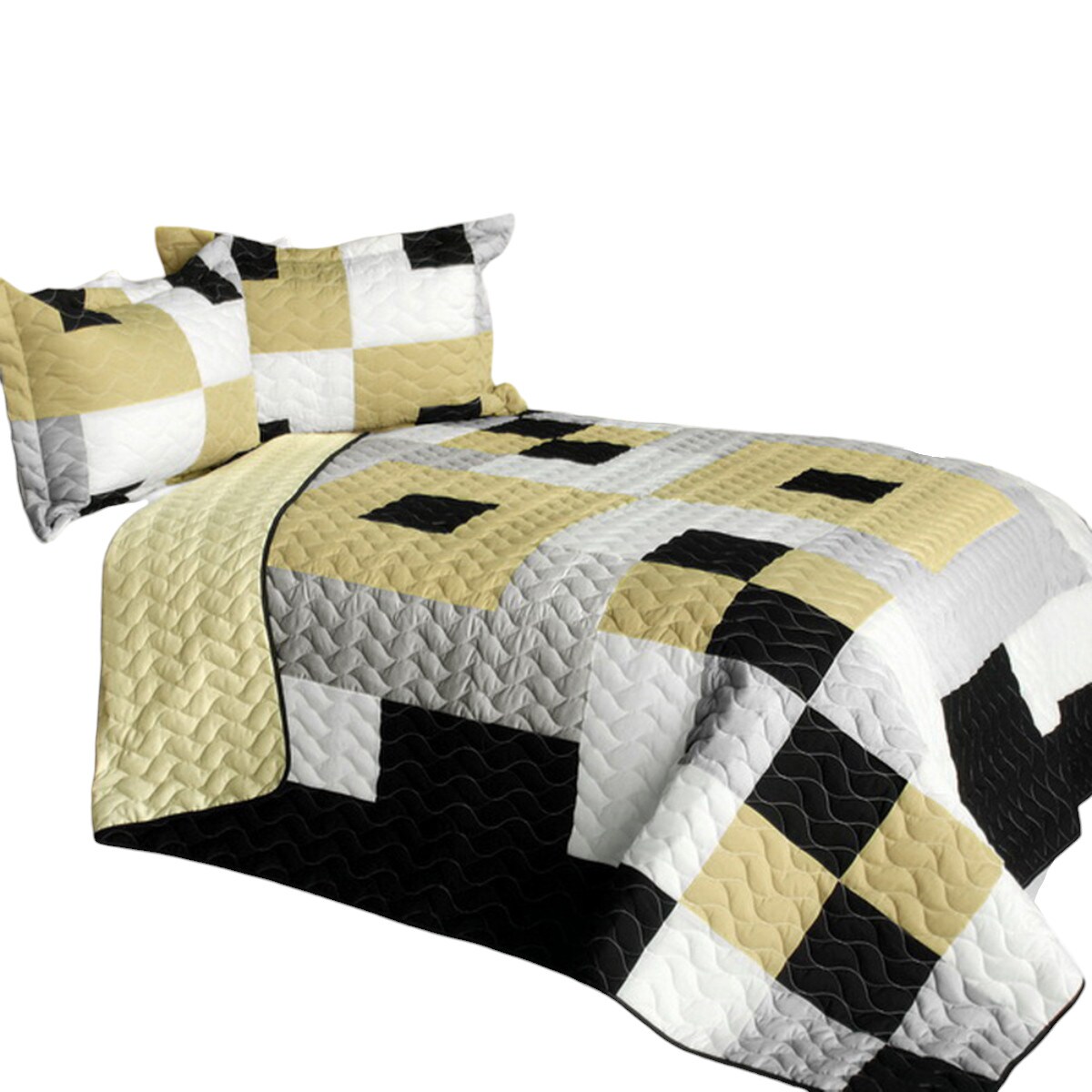 Full/Queen Patchwork Quilt Set 3PC Reversible with Intricate Stitching ...