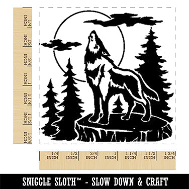 Wild Wolf Howling At the Moon in Forest Square Rubber Stamp for ...
