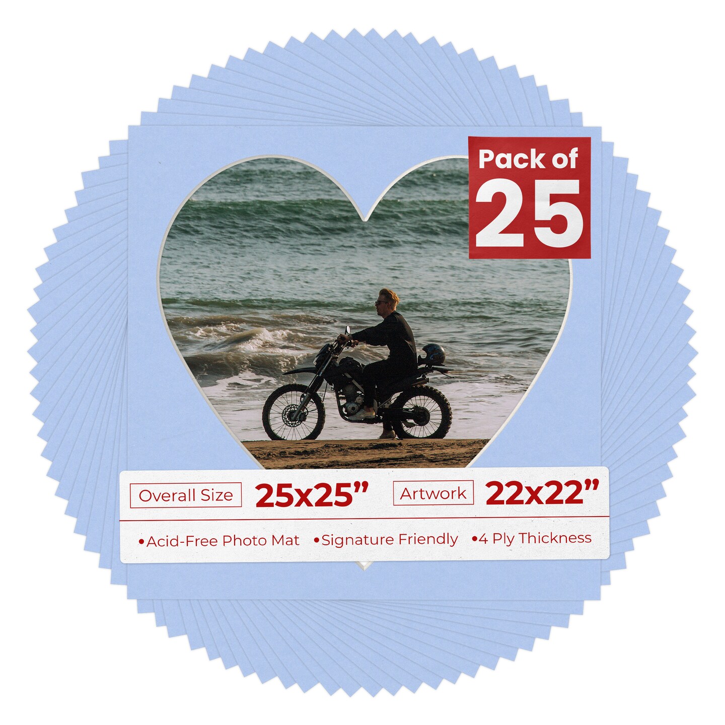 Fountain Blue Mat Board for 25x25 Frames - Heart Opening for 22x22 ...