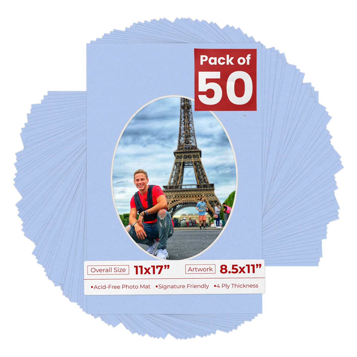 Fountain Blue Mat Board for 11x17 Frames - Oval Opening for 8.5x11 ...