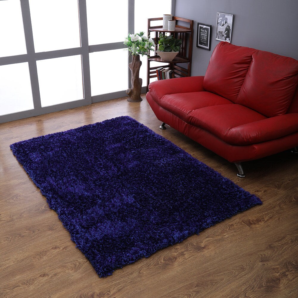 Rugsotic Hand Tufted Shag Area Rug Solid Blue Polyester K00111 5X7 Soft ...