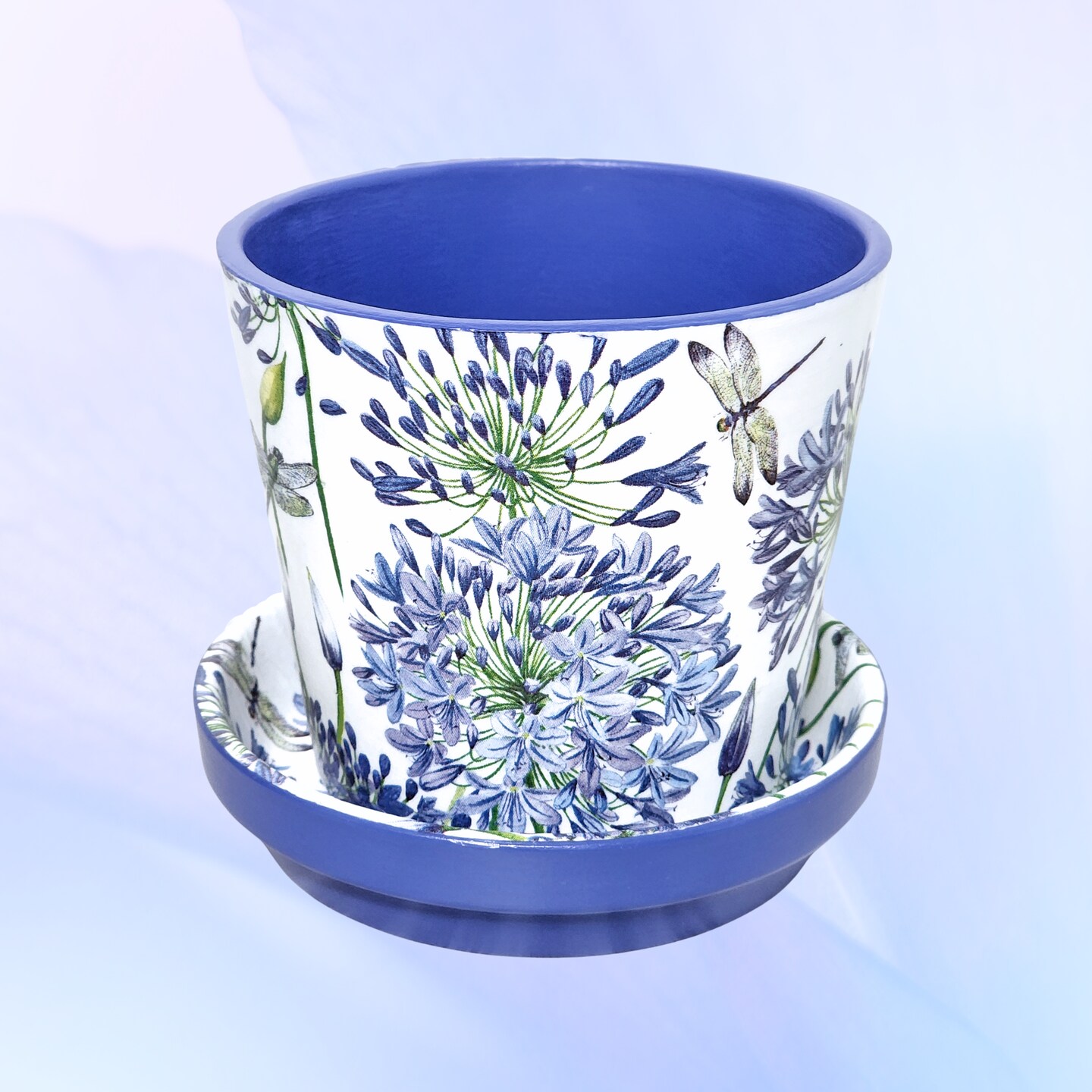 BLUE DRAGONFLY Decoupage Small Cabo Pot-Saucer-Set | 5-Inch Diameter ...