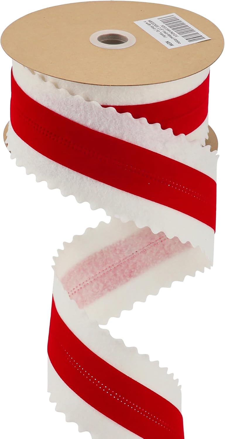 Christmas Felt Ribbon 2.5 Inch Wired Felt Ribbon 10 Yards White Felt ...