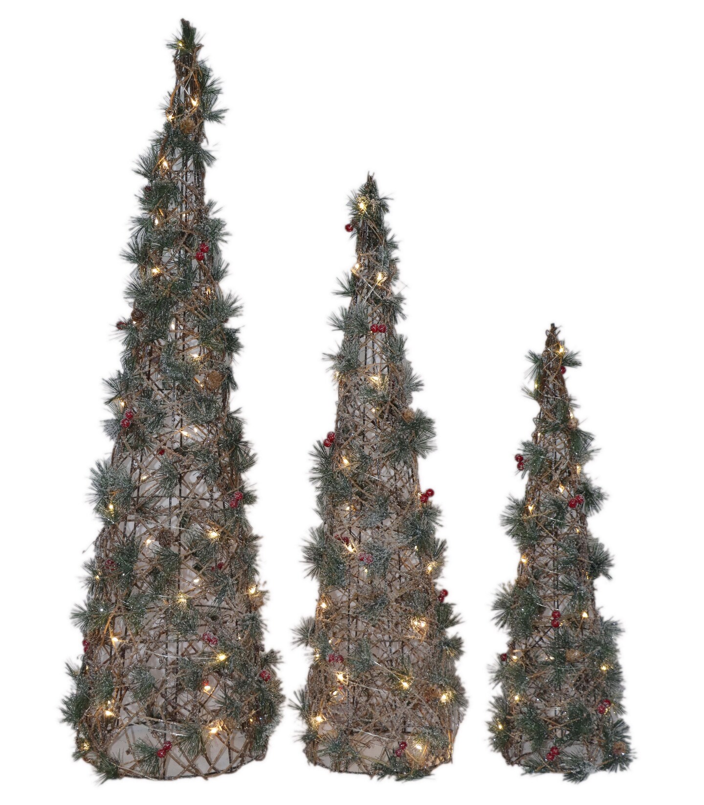 Christmas Cone Trees with Greenery Pre-Lit - Set of 3 | Michaels