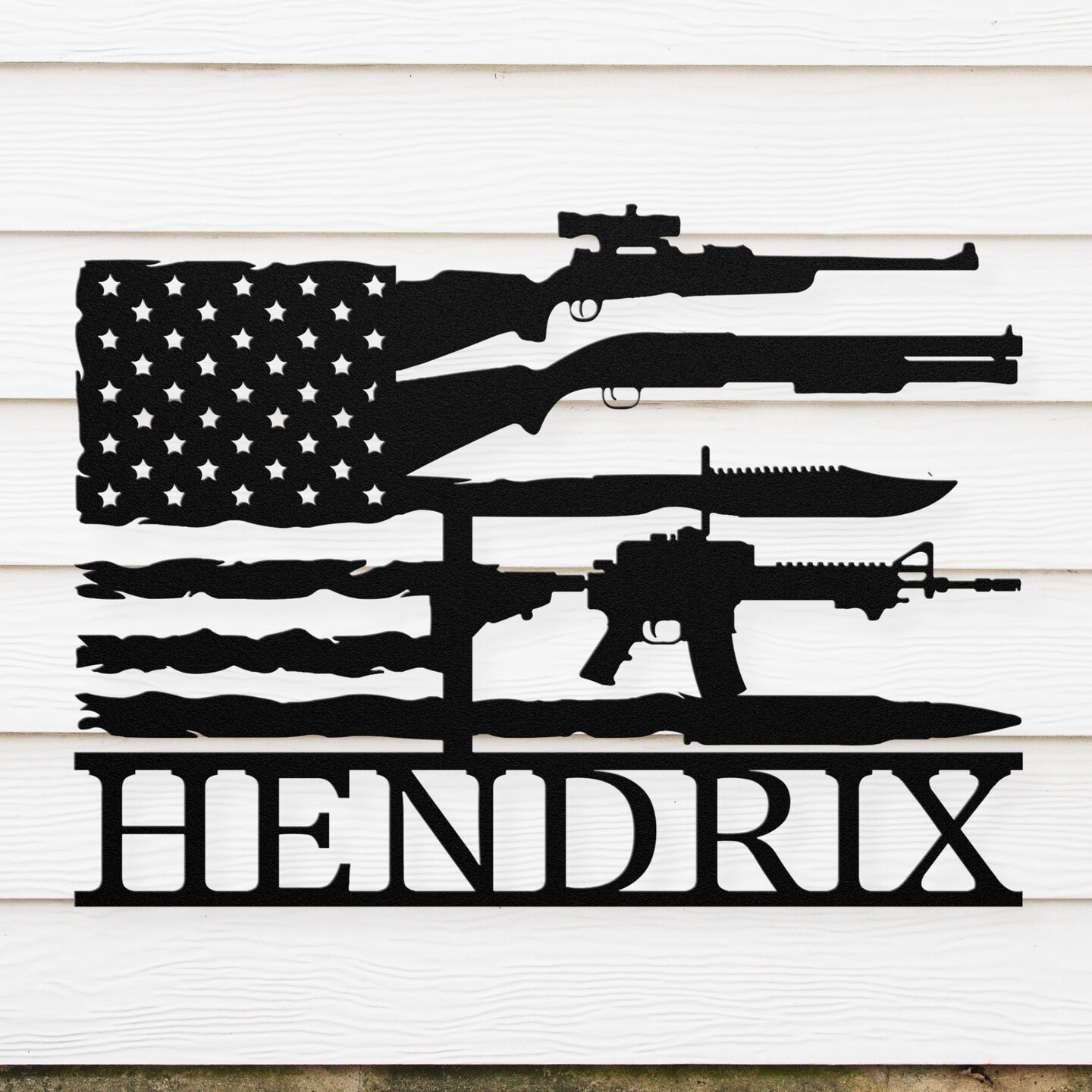 Custom Gun American Flag Metal Wall Art | Gun Lover's Gift for Veteran ...