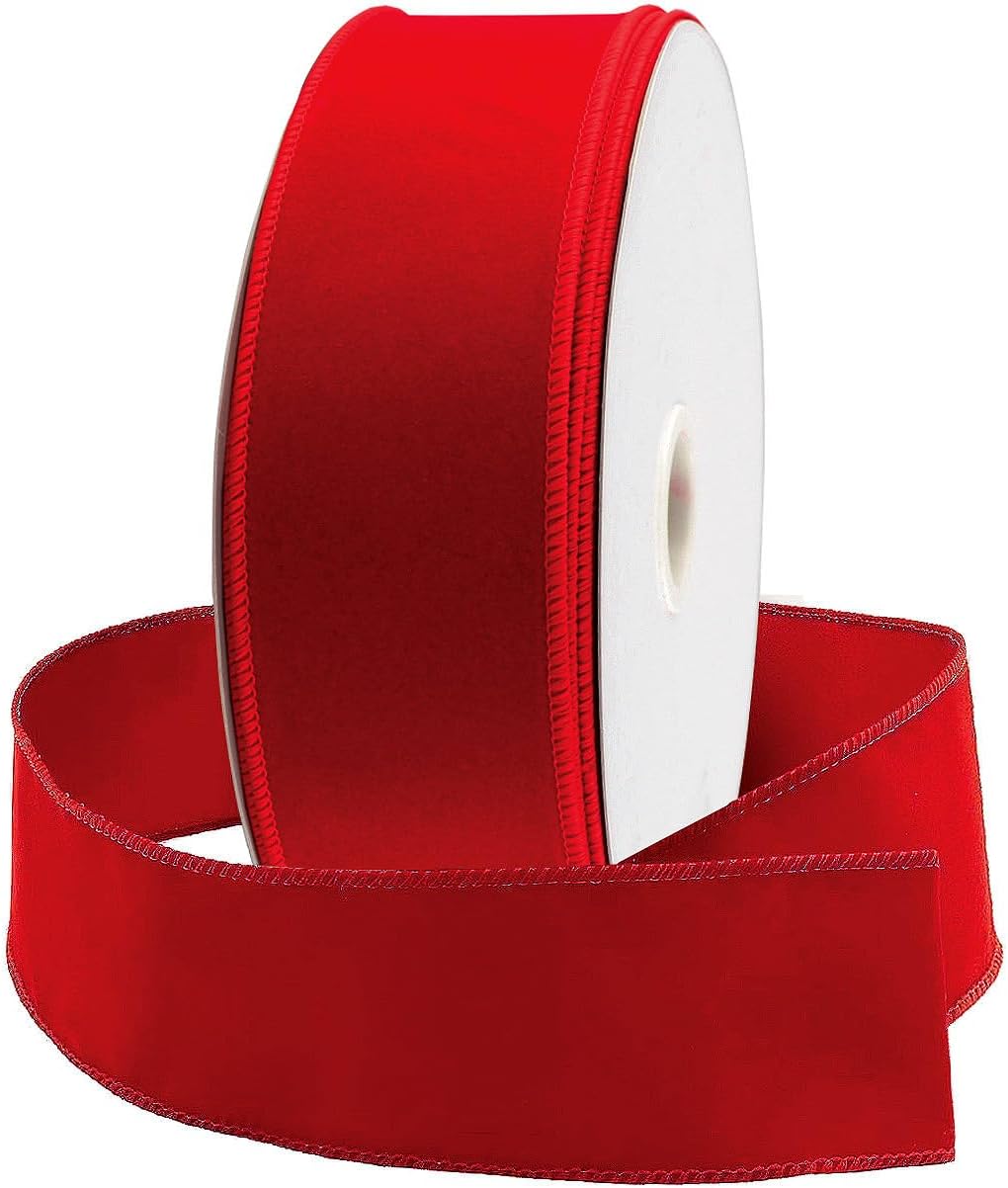 Red Wire Ribbon Velvet 2.5 (2 1/2) Inch Wide 50 Yd Wired-Edge Trim ...