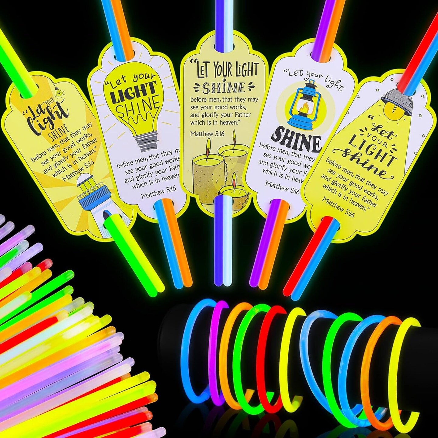 50 Sets Let Your Light Shine Cards with Glow Sticks Christmas Christian ...