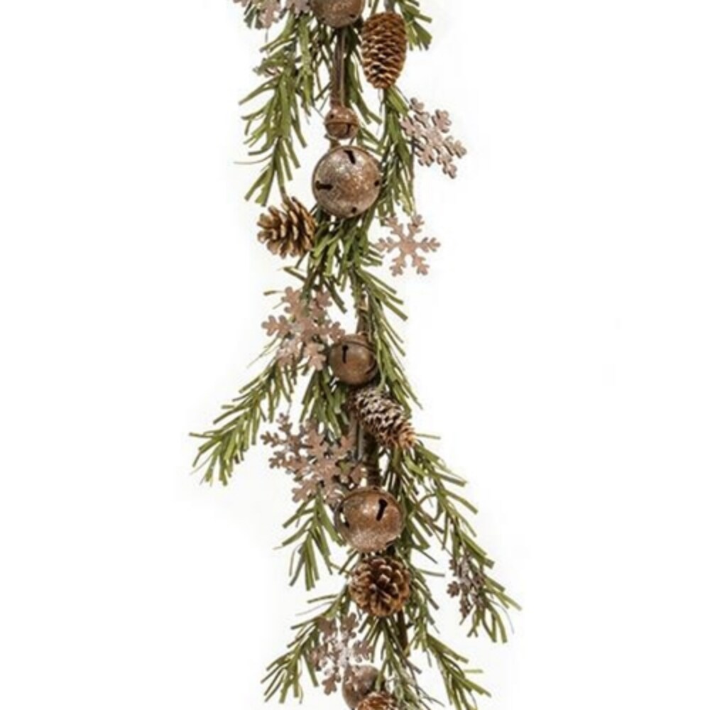 Rusty Glitter Bell & Snowflake Pine Garland 4ft | Michaels