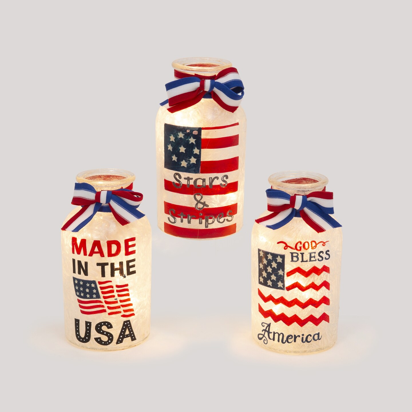 Contemporary Home Living LED Illuminating Frosted Patriotic Glass Jars ...