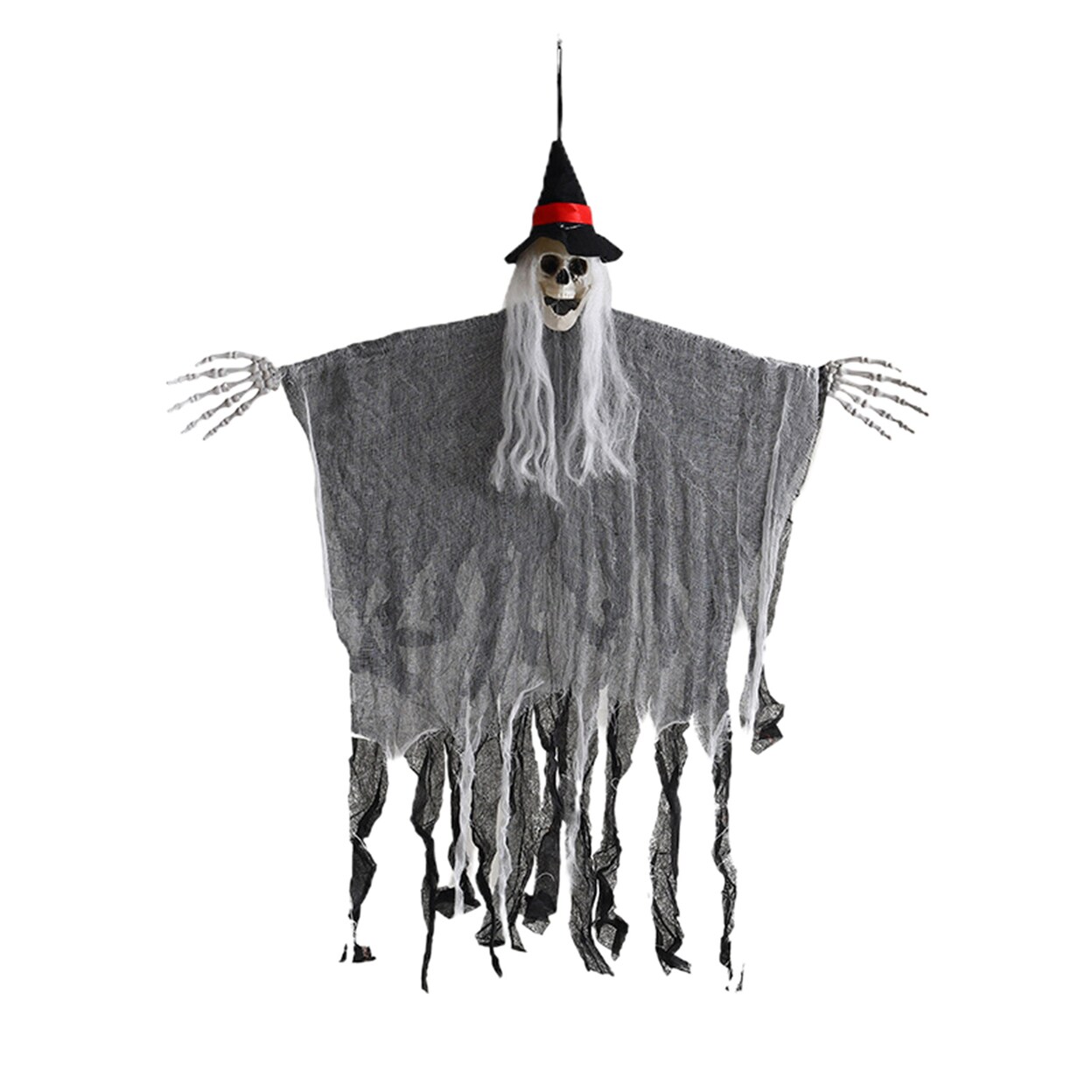 Halloween Hanging Skull Skull Ghost Decor With Long Hair Poseable Wire ...