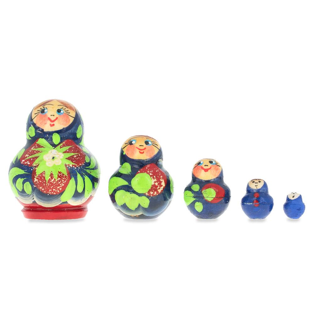 5 Miniature Strawberry Dress Nesting Dolls 1.75 Inches, Color: Blue ...