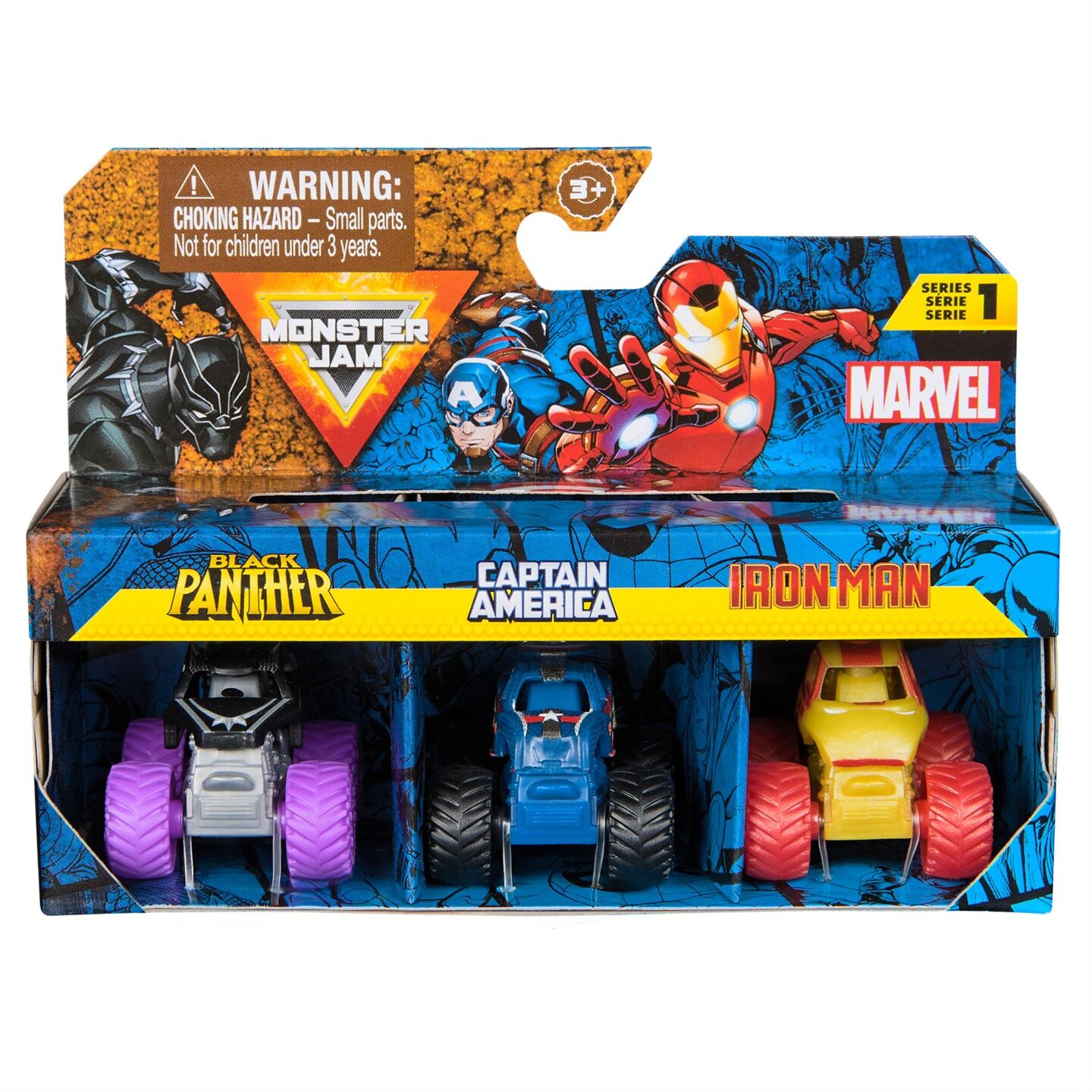 Monster Jam, Marvel Mini Monster Truck 3 Pack 1:87 Scale - Black ...
