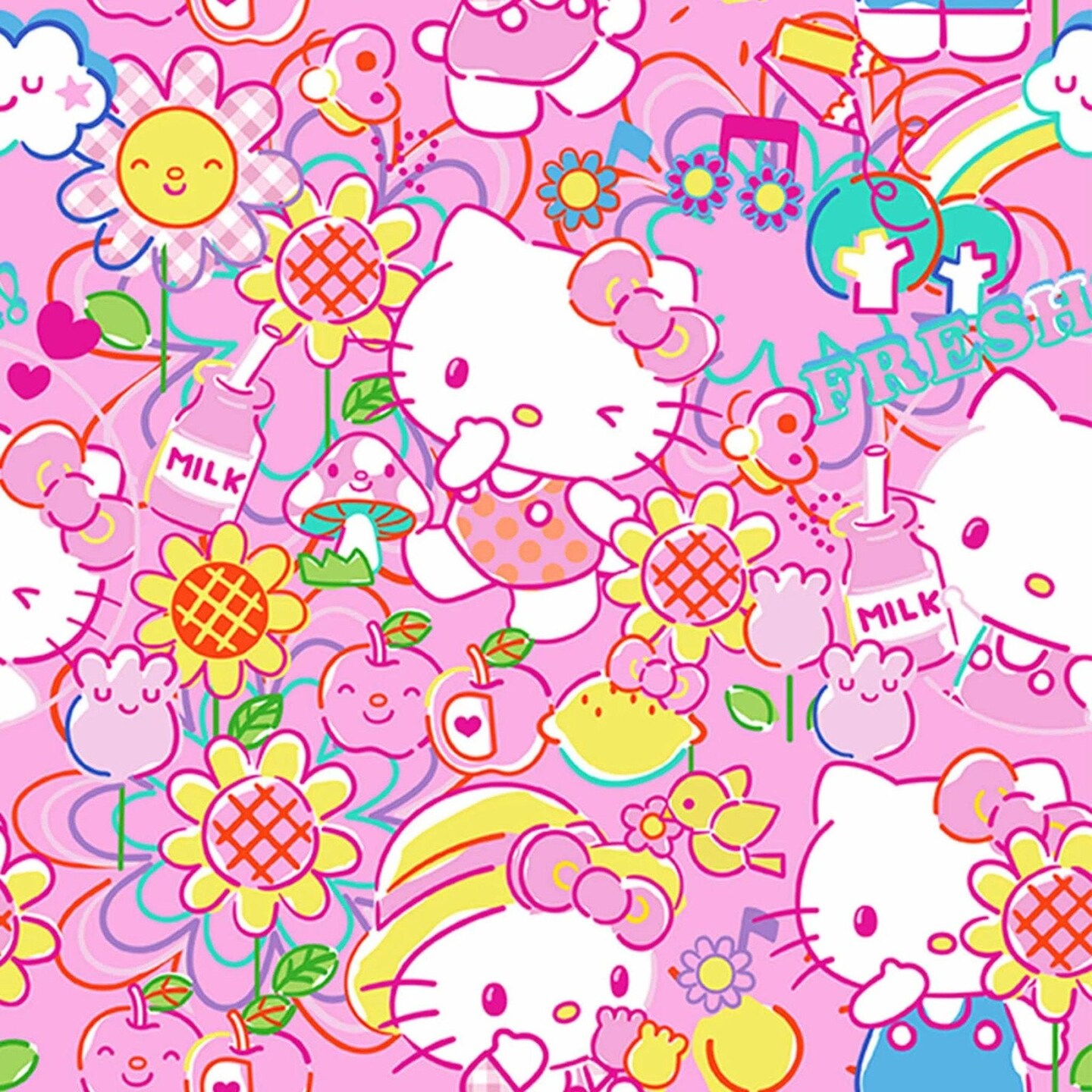 Springs Creative Hello Kitty Garden Doodle Pink 100% Cotton By the Yard ...