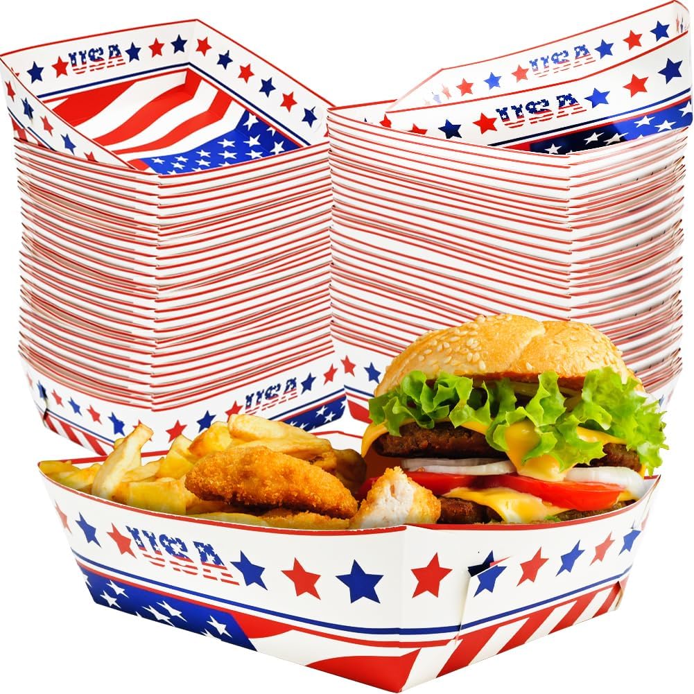 American Flag Paper Food Trays, 50 PCS Patriotic Paper Food Trays ...