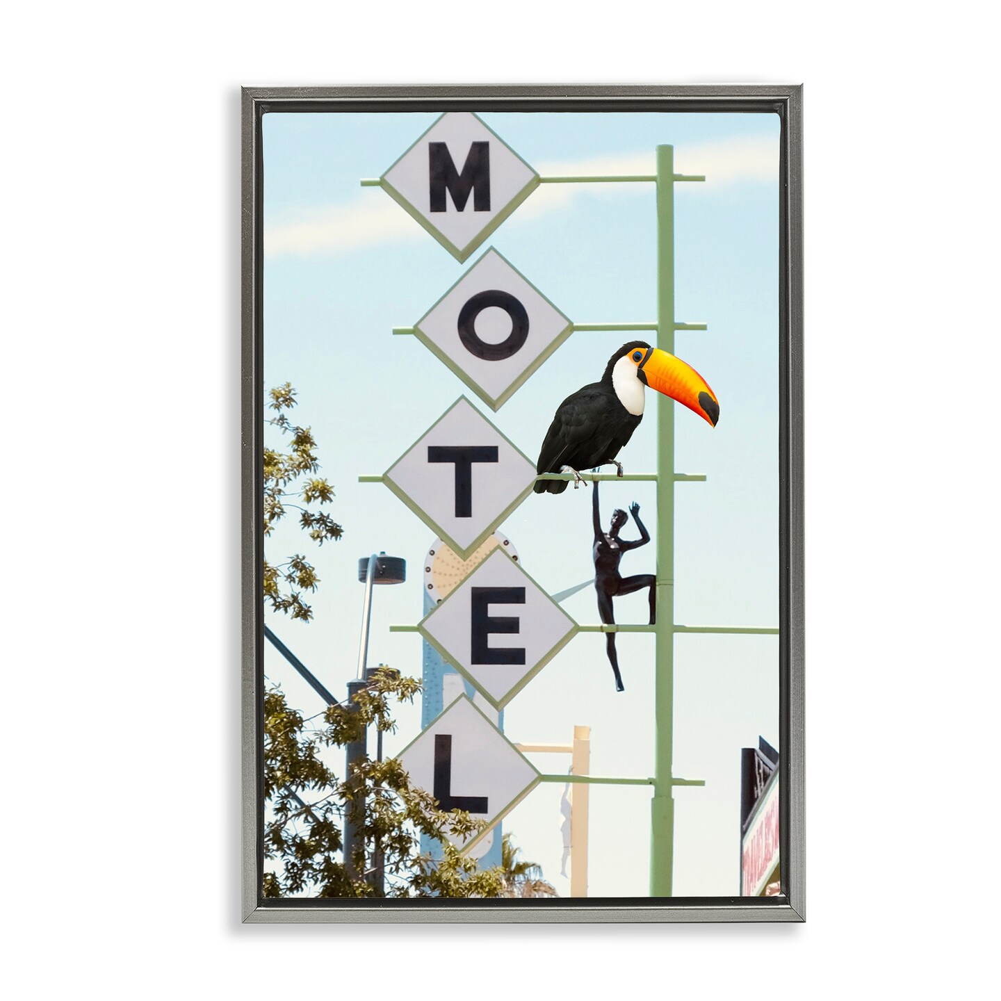 Stupell Industries Toucan on Motel Sign Floating Frame Design by Ashley ...