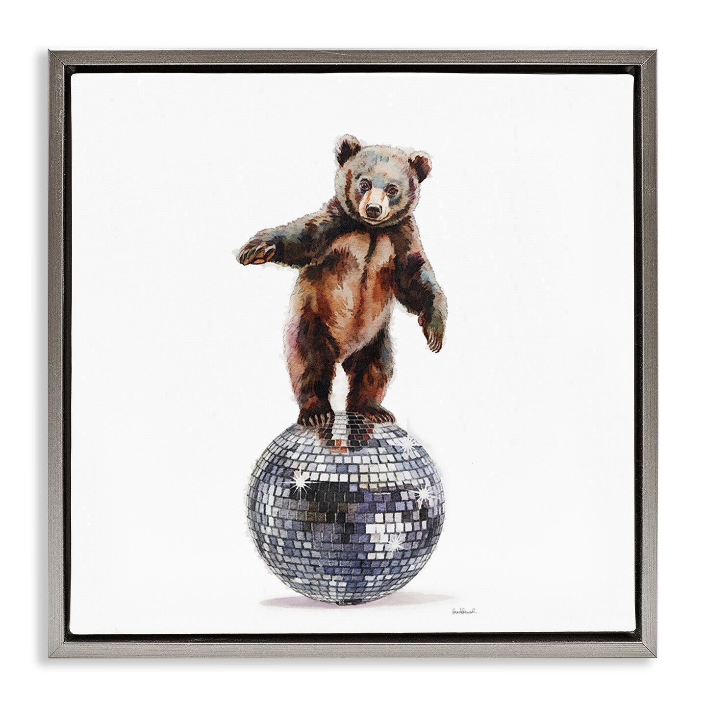 Stupell Industries Bear Balancing on Disco Ball Floating Frame Design ...