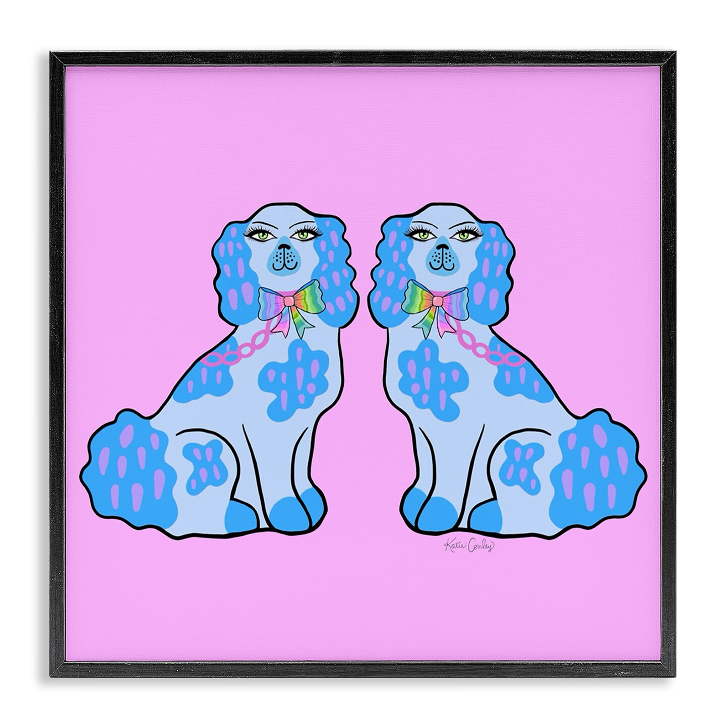 Stupell Industries Funky Dogs Blue & Pink Framed Giclee Design by Katie ...