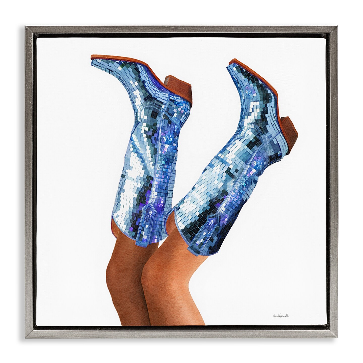 Stupell Industries Blue Glam Cowgirl Boots Floating Frame Design by ...