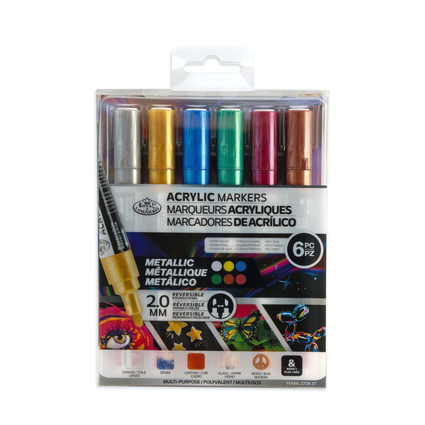 MARK-2729 | 6PC Acrylic 2mm Reversible Tip Metallic Markers | Michaels