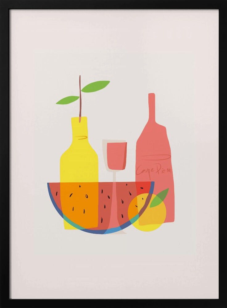 Still Life With Wine and Bottles - Little Dean 24x36 Black Framed Art ...