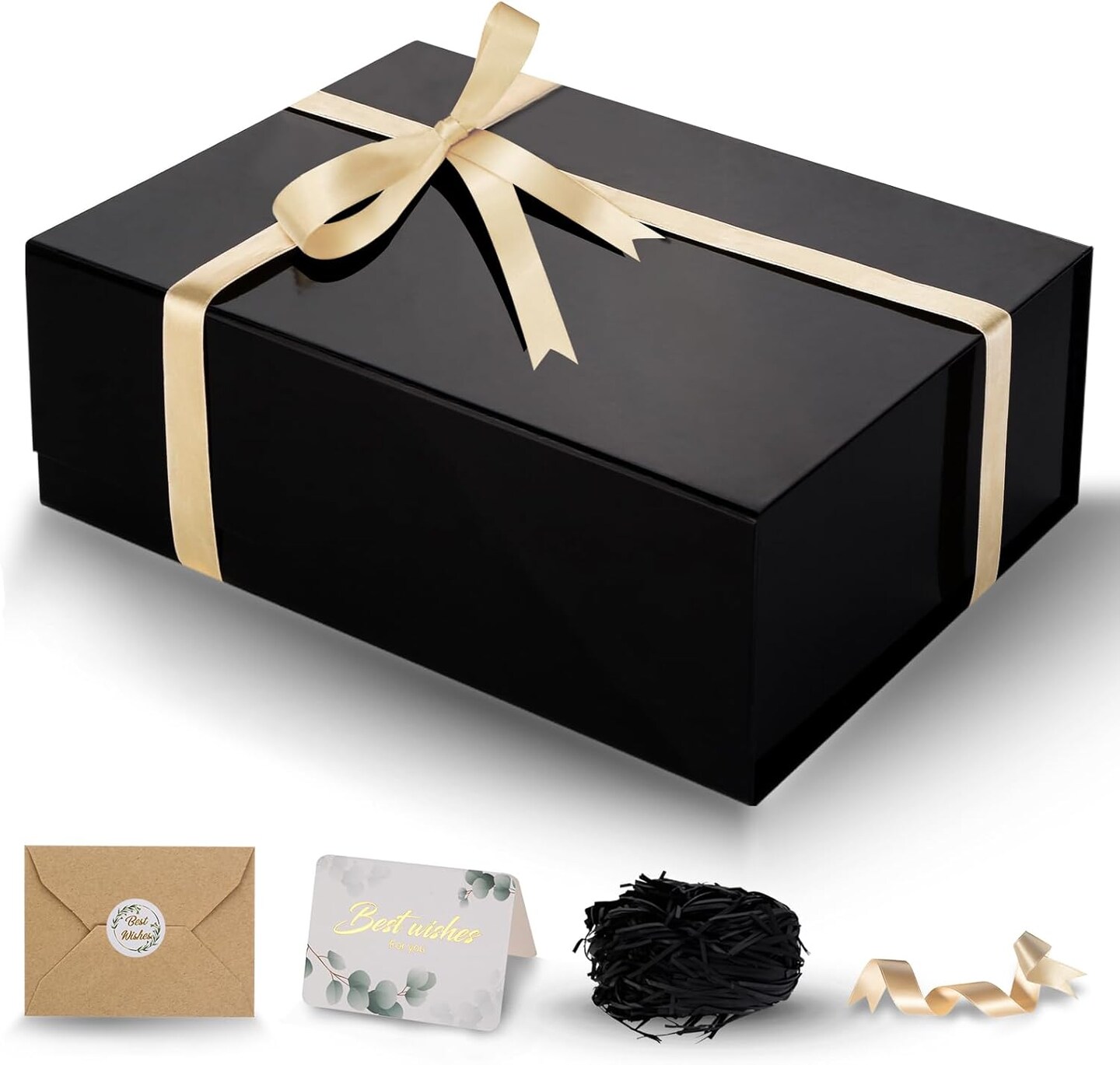 Large Gift Box with Lid, 13.5 x 10 x 3.5 Inch Black Magnetic Gift Box ...