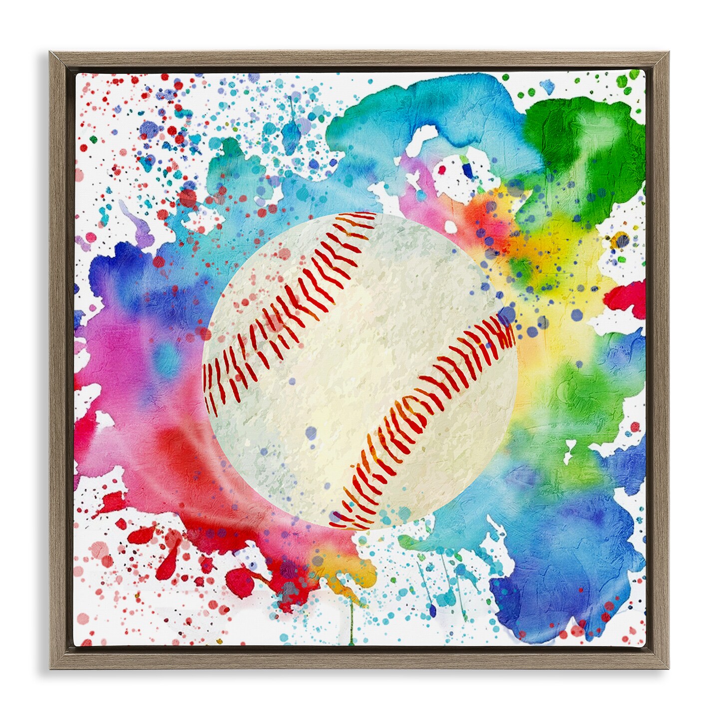 Stupell Industries Colorful Splash Baseball Floating Frame Design by ...