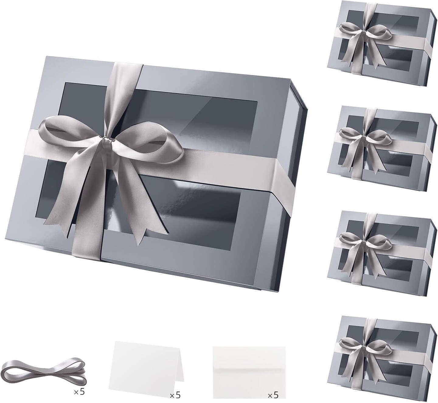 5 Gray Gift Boxes with Windows, 9x6.5x3.8 Inches, Clear Gift Boxes for ...