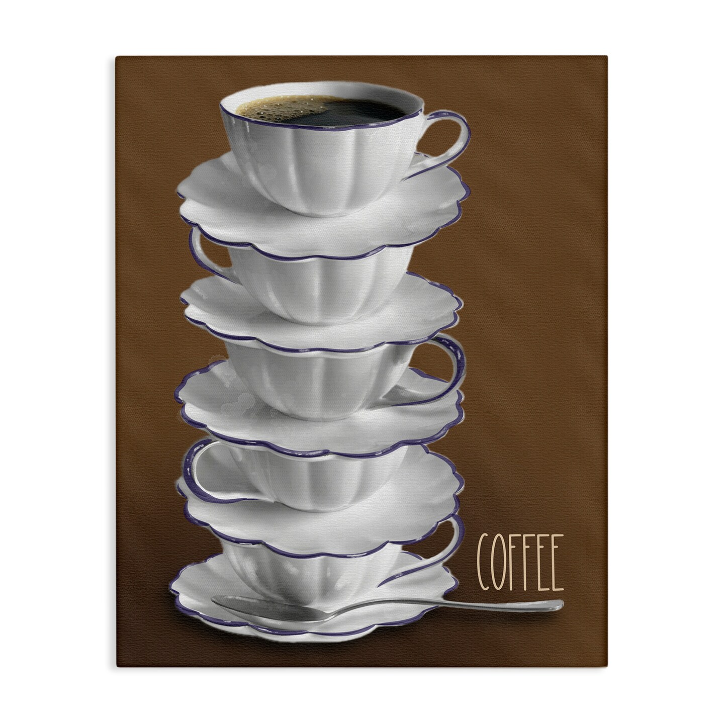 Stupell Industries Stacked Teacups with Coffee Canvas Design by Matthew ...