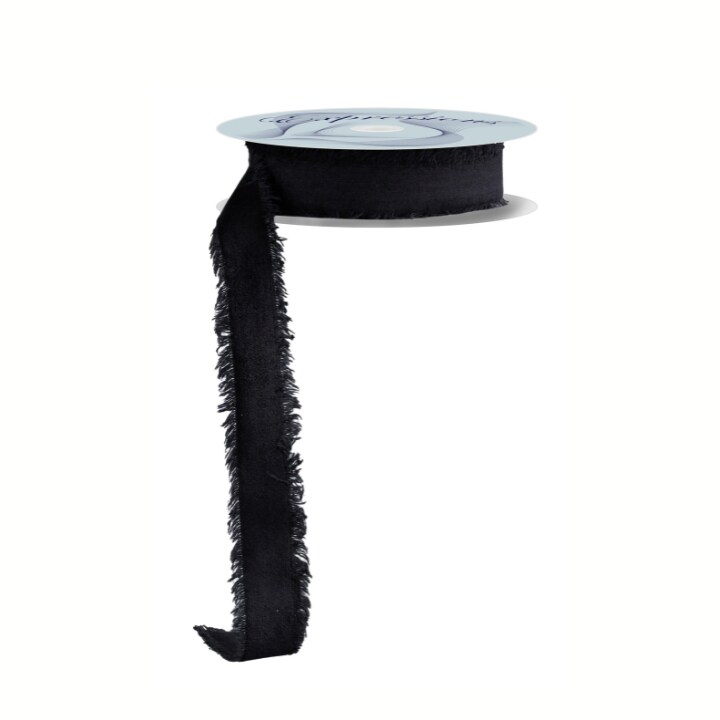 1" Black Frayed Velvet Ribbon | Non-Wired Trim for Gifts & Florals ...