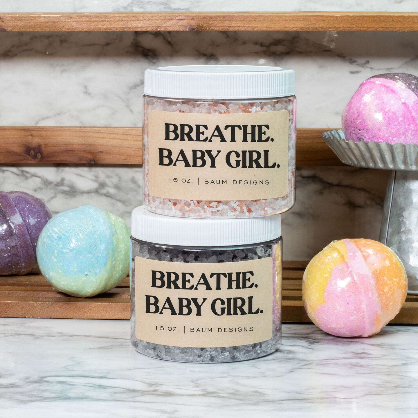 Breathe Baby Girl Bath Salts 16oz | Pink Himalayan or Black Lava Salt ...