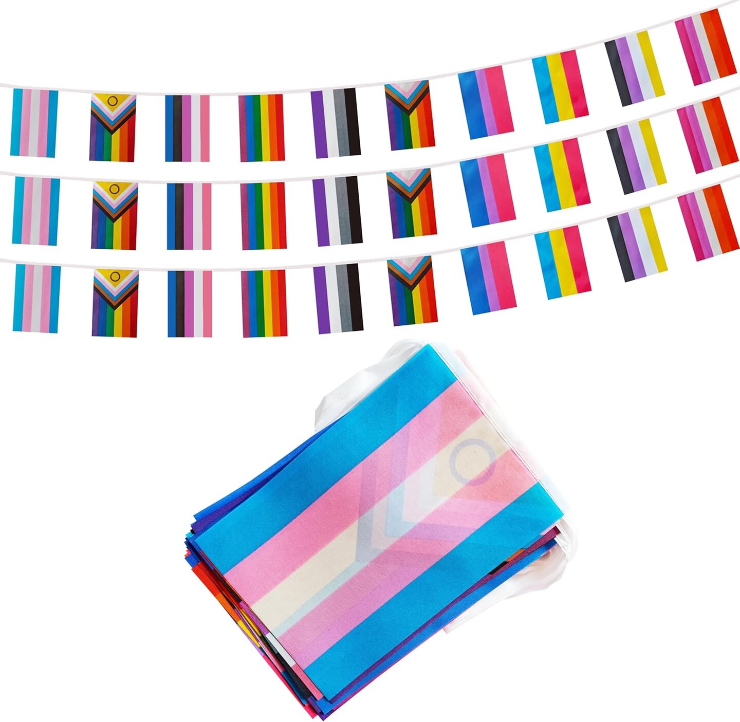 33 Ft Rainbow String Flags, 30 Pcs Assorted Progress Pride Rainbow Gay ...