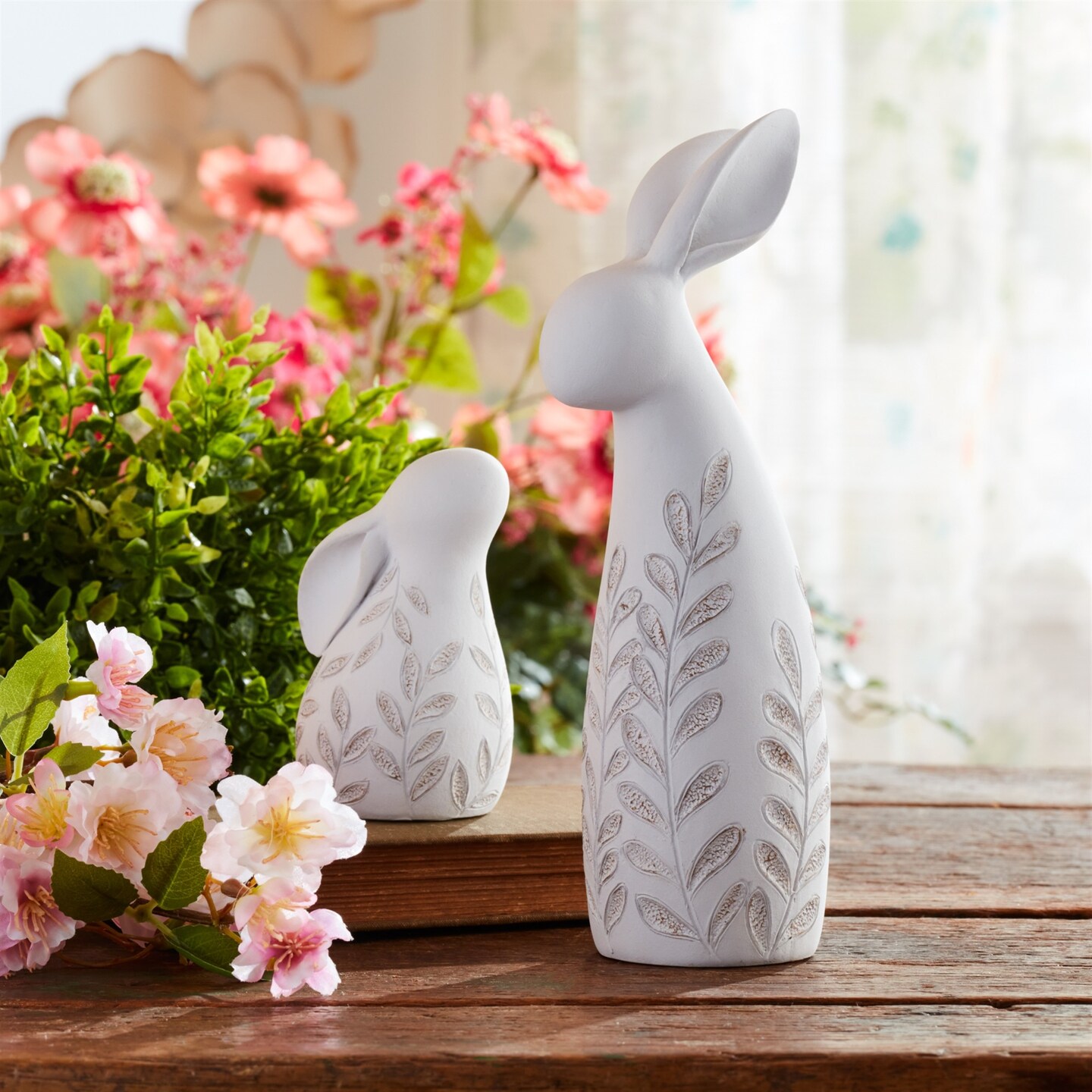 Melrose Etched Bunny Figurine Decorations - 9" - Set of 2, Color: White ...