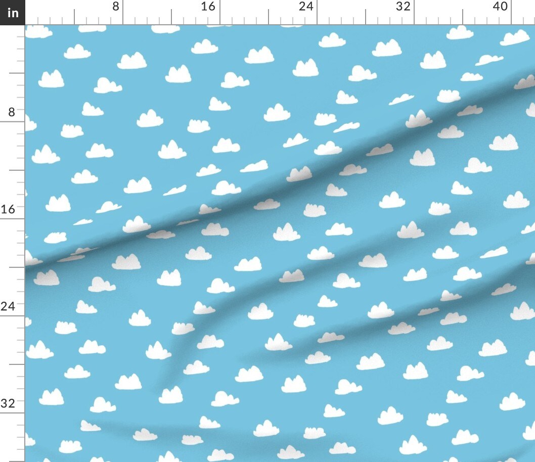 Clouds Soft Pastel Blue Illustration Pattern Nursery Sky Boy Custom Printed Fabric by ...