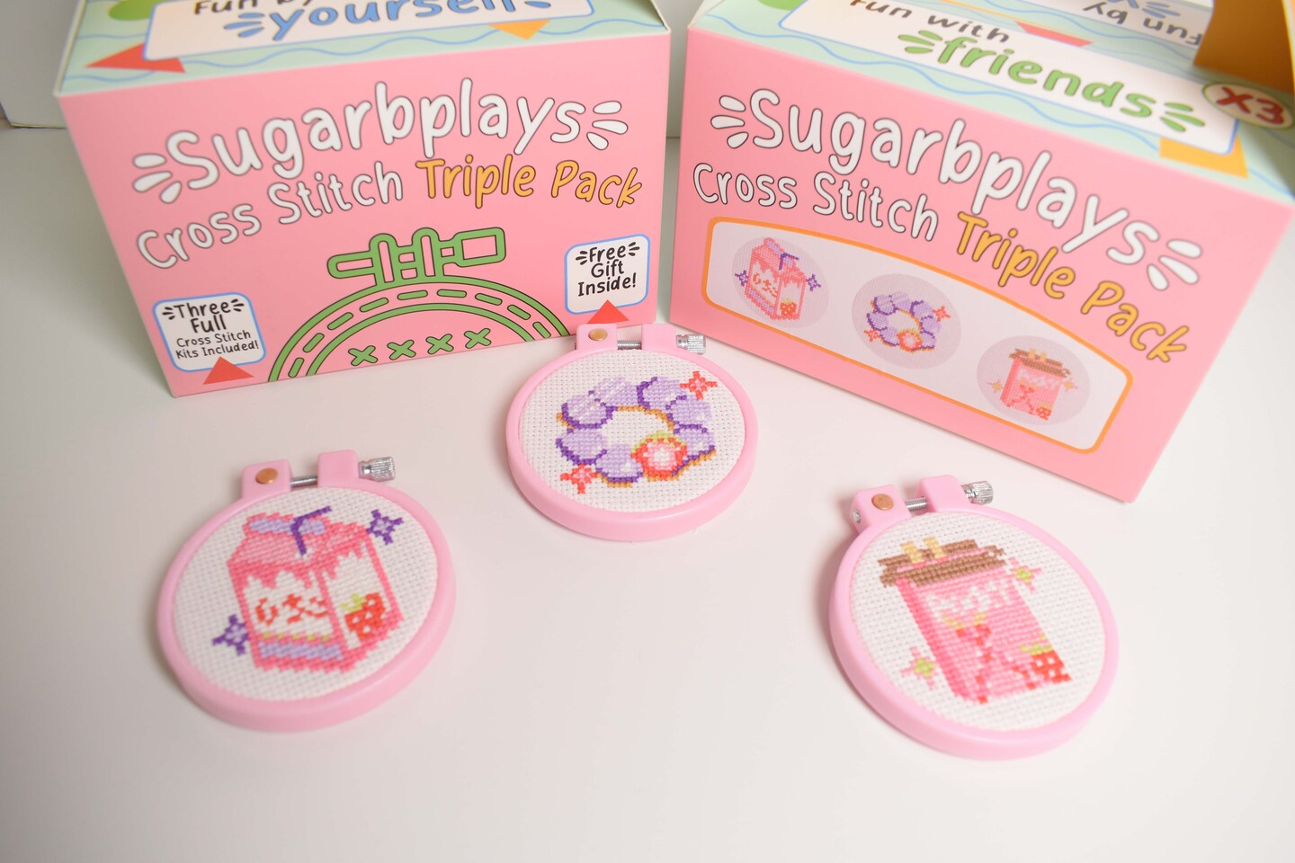Strawberry Mini Triple Pack- set of 3. Mochi donut, strawberry milk ...