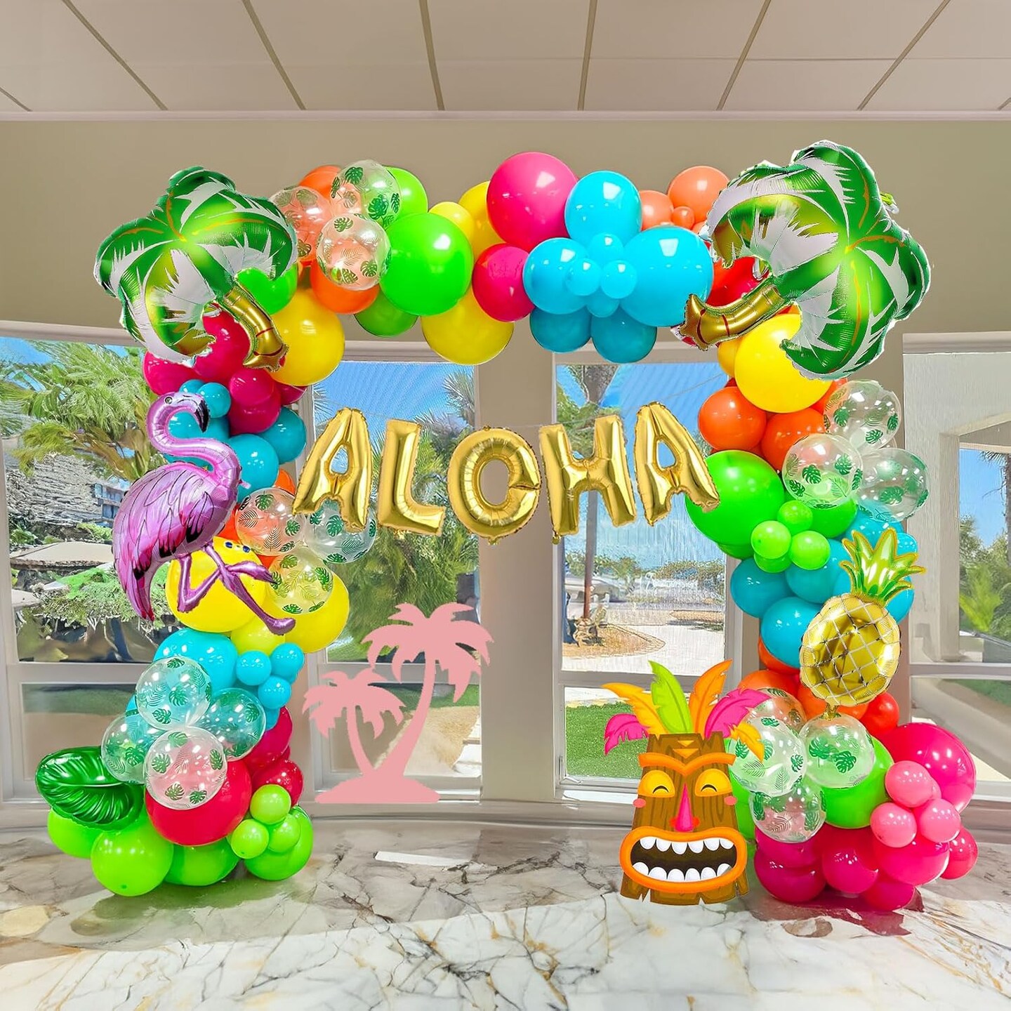 Tropical aloha balloon garland arch kit 150pcs vibrant red and blue ...