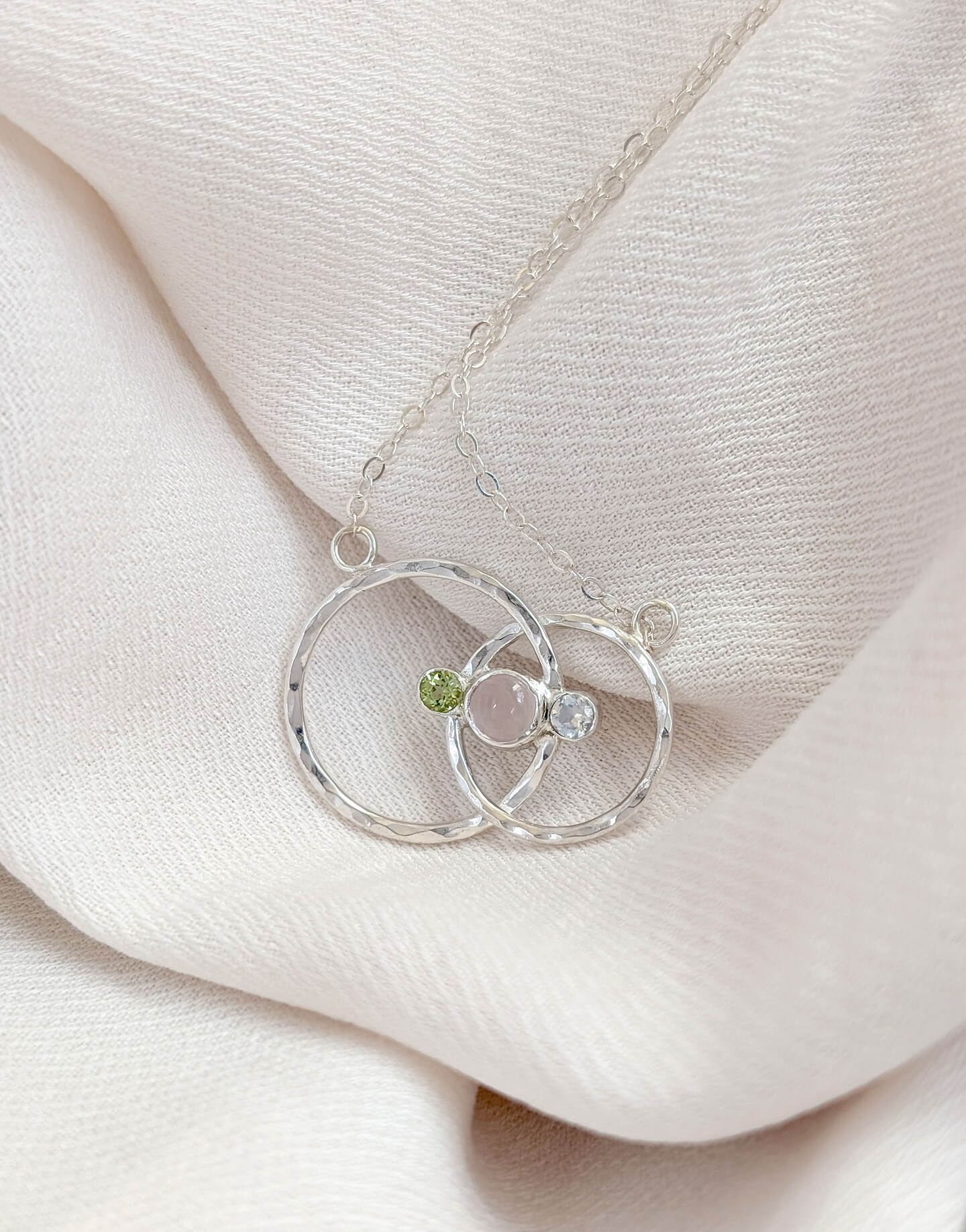 Copy-EMBRACE Mother Child Rose Quartz Necklace with Personalized Birthstones - 18 inch ...