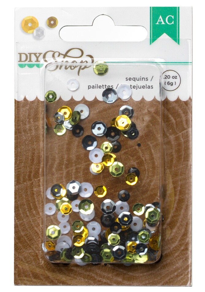 American Crafts DIY Shop Sequins 6g (.2oz)-Gold, Silver, Black & White ...