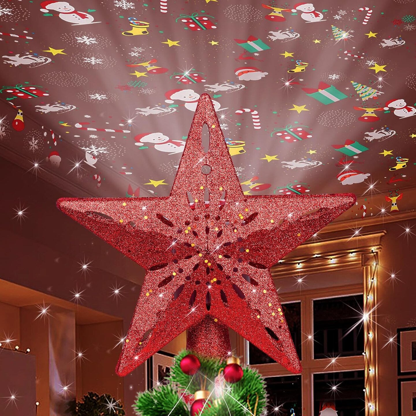 Christmas Tree Topper Lighted with 6 Projected Patterns -Christmas Star ...